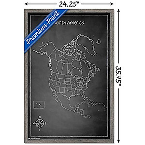 Trends International Chalk Map-North America Wall Poster, 22.375" x 34", Barnwood Framed Version