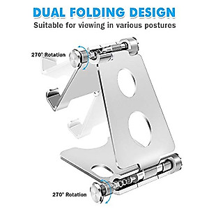 Cell Phone Stand, Fully Foldable, Adjustable Desktop Phone Holder Cradle Dock Compatible with Phone 11 Pro Xs Xs Max Xr X 8, iPad Mini, Nintendo Switch, Tablets (3.5-10"), All Phones (Sliver)
