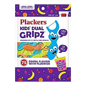 Plackers Flossers for Kids - 75 flossers with dual grip for different ages