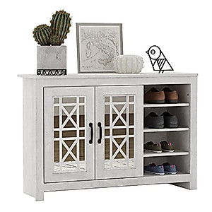 Galano Isadora 16 Pair Shoe Cabinet with 2 Door with Shelves - Modern Shoe Rack - Standing Shoe Cabinet - Shoe Storage with Doors - Shoe Organizer for Home - Dusty Grey Oak