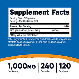 Nutricost AKG Alpha Ketoglutaric Acid Supplement 1,000 mg, 240 Capsules, 120 Servings Per Bottle - Powerful Precursor to Glutamine & Arginine, Energy Support Supplement