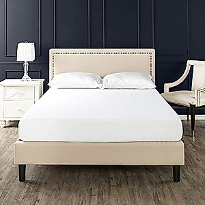 ZINUS Julio Upholstered Platform Bed Frame / Mattress Foundation / Nailhead Platform Bed Frame / Wood Slat Support / No Box Spring Needed / Easy Assembly, Queen