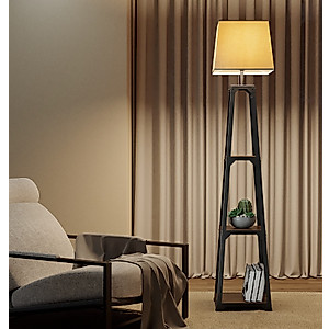 WAMPAT Shelf Floor Lamp Modern Standing Light for Living Rooms and Bedrooms Metal Frame with Open Box Display Shelves Black