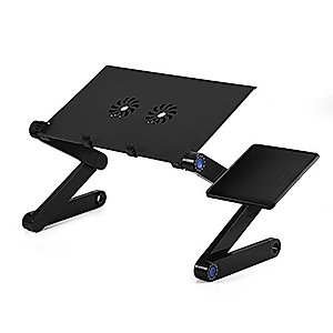 Portable Laptop Stand, 360 Degree Adjustable Foldable Computer Tablet Notebook Table Desk Holder Rack with Mouse Tray for Bed Red (Black-Dual Fan)