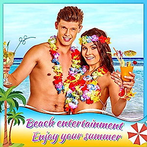 60 Pcs Hawaiian Luau Hula Skirts Decorations , Hawaiian Grass Skirts Leis Necklaces Bracelets for Tropical Beach Party Holiday Party Favor Decorations Tropical Themed Party Dance,Festive Occasions