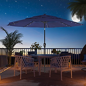 Boyel Living 11ft 3-Tier Patio Umbrella Outdoor Patio Table Umbrella Large Umbrella Pool Umbrella With 32 Led Lights For Deck, Pool, Garden, Patio-Navy Blue