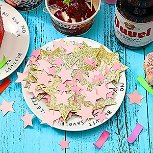 200 Pieces Stars Confetti Sprinkles Glitter Stars Confetti Pink Star Confetti Double Sided Star Paper Confetti Baby Shower Table Confetti for Table Wedding Birthday Party Supplies, 3 Styles