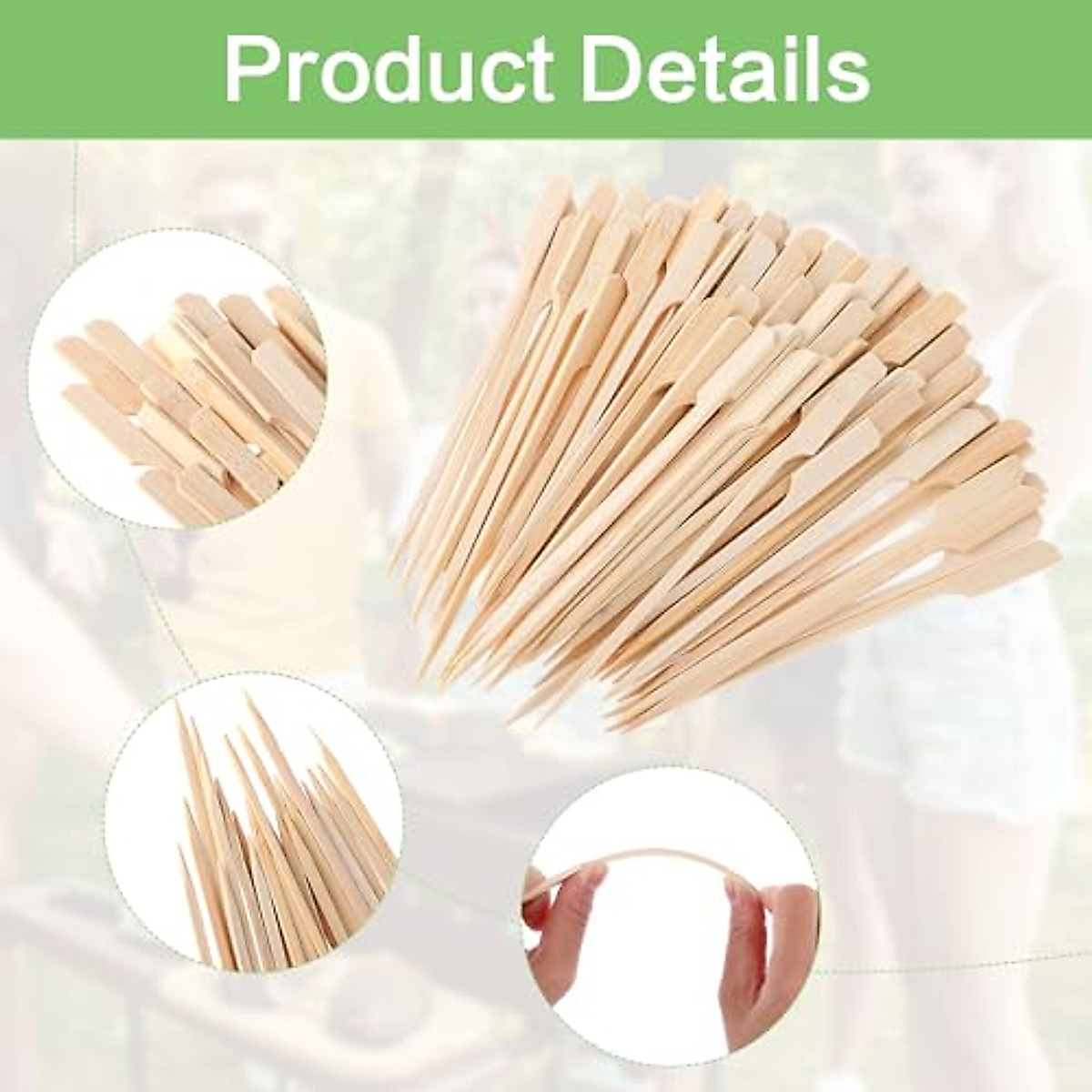 6 inch Bamboo Skewers, 100 PCS Bamboo Sticks for Cocktail Appetizer Toothpicks Kabab Skewers Picks Paddle Wooden Skewers for Cocktail, Fruit, Grilling, Drink, BBQ, Fondue(6 Inch)
