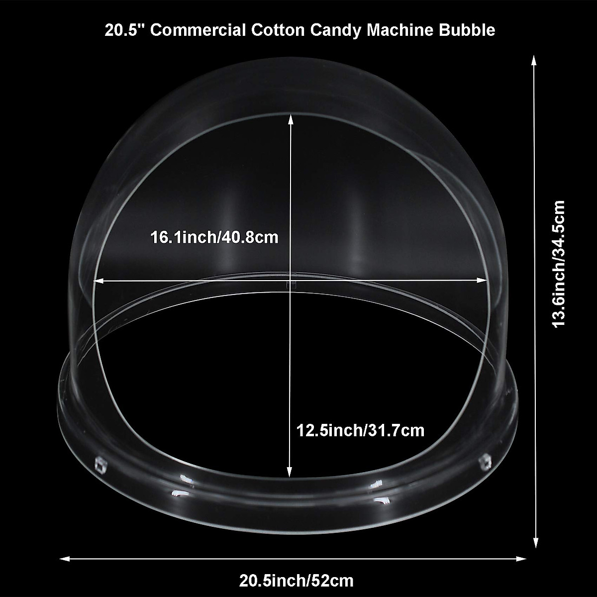 20.5" Commercial Cotton Candy Machine Bowl Bubble Cover Shield Floss Maker Clear Prevent Sugar Overload Plastic Cotton Candy Cover