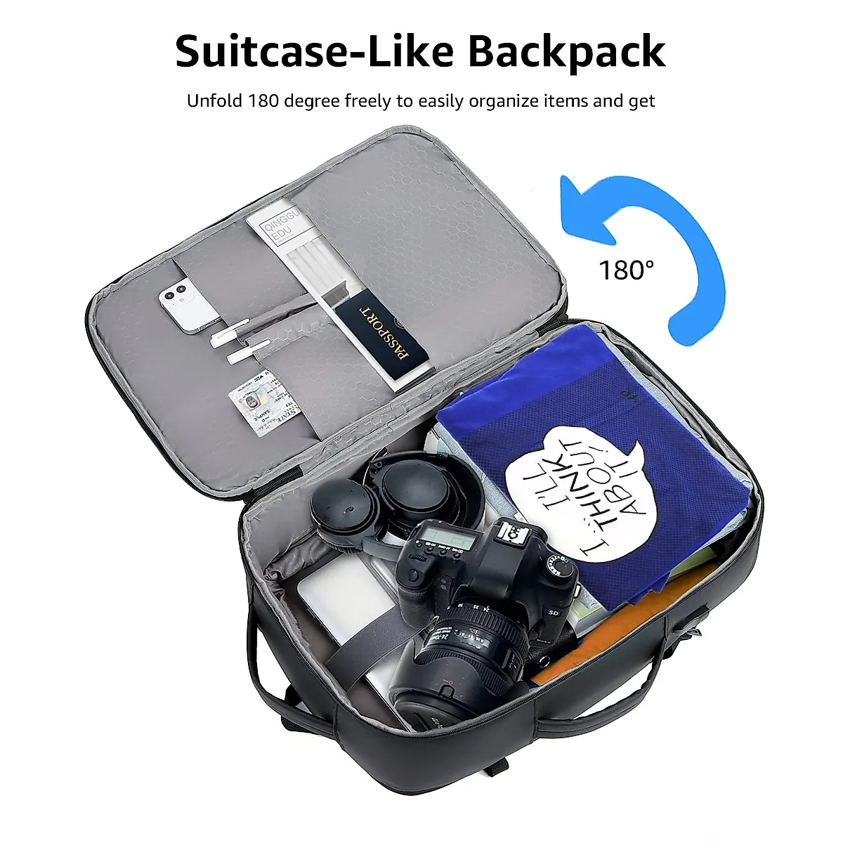 Refutuna Carry On Backpak, 40L Flight Approved Luggage Backpack for Men Women, Expandable Water Resistant Travel Backpack Fits 17.3 Inch Laptop(Black)