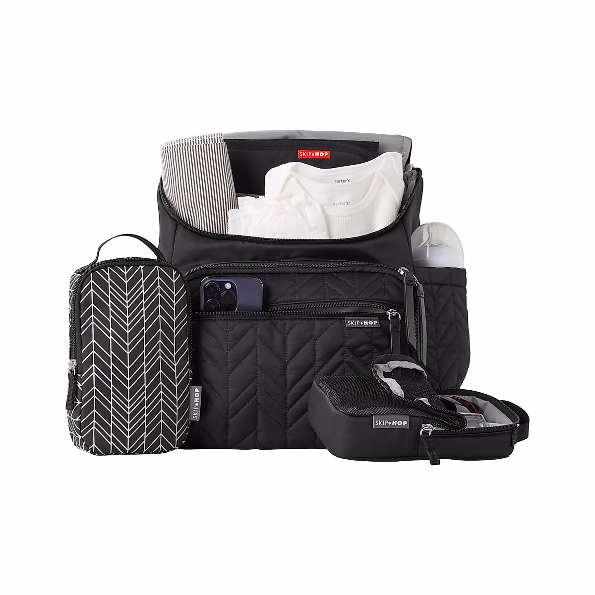 Skip Hop Diaper Bag Backpack: Forma, Multi-Function Baby Travel Bag with Changing Pad & Stroller Attachment, Jet Black