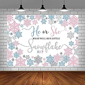 ABLIN 8x6ft Snowflake Gender Reveal Backdrop He or She What Will Our Little Snowflake Be Theme Party Banner Blue Pink Snowflakes Photography Background Decor Photo Booth Props