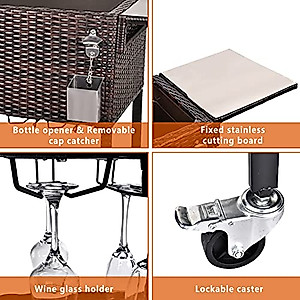 OKIDA Rolling Wicker Cooler Cart Outdoors, 80 Quart Ice Chest with Bottle Opener, Portable Beverage Bar for Patio Pool Party, Rattan Cooler Trolley with Stainless Cutting Board and Waterproof Cover