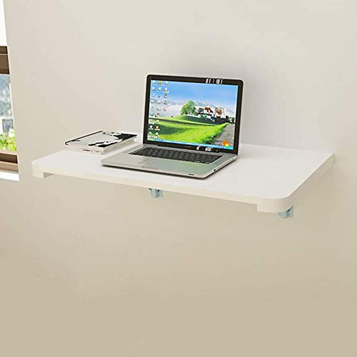 PIBM Stylish Simplicity Shelf Wall Mounted Floating Rack Table Laptop Stand Desk Solid Wood Iron Bracket Multifunction Storage Easy to Clean Save Space,8 Sizes, White ,