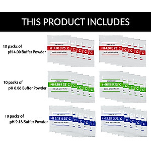 pH Buffer Solution Powder for pH Meter Calibration | 30 Packs, 10 Packets Each of pH 4.00, 6.86, 9.18