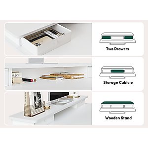 FEZIBO Standing Desk with Drawers, Adjustable Height Desk with Keyboard Tray, Stand Up Desk with Storage Shelf, 48 x 24 Inchs, White Top