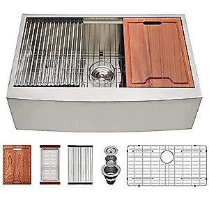 36 Farmhouse Sink Stainless Steel - Lordear 36 inch Kitchen Sink Apron Front Ledge Workstation 16 Gauge Stainless Steel Single Bowl Luxury Farm Sink Basin