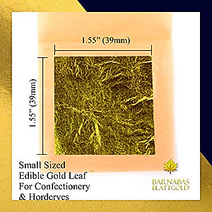 Genuine Edible Gold Leaf - 12 Sheets - Barnabas Gold - Professional Quality Gold Leaf - Loose Leaf for Cupcakes and Chocolate - 1.5 inches per Sheet - Book of 12 Sheets