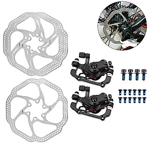 TEUOPIOE Bike Disc Brake Kit, Including Front and Rear Caliper, 160mm Rotor, Mechanic Tool-Free Pad Adjuster for Mountain Bike, Road Bike, Fixed Gear Bike, MTB, BMX