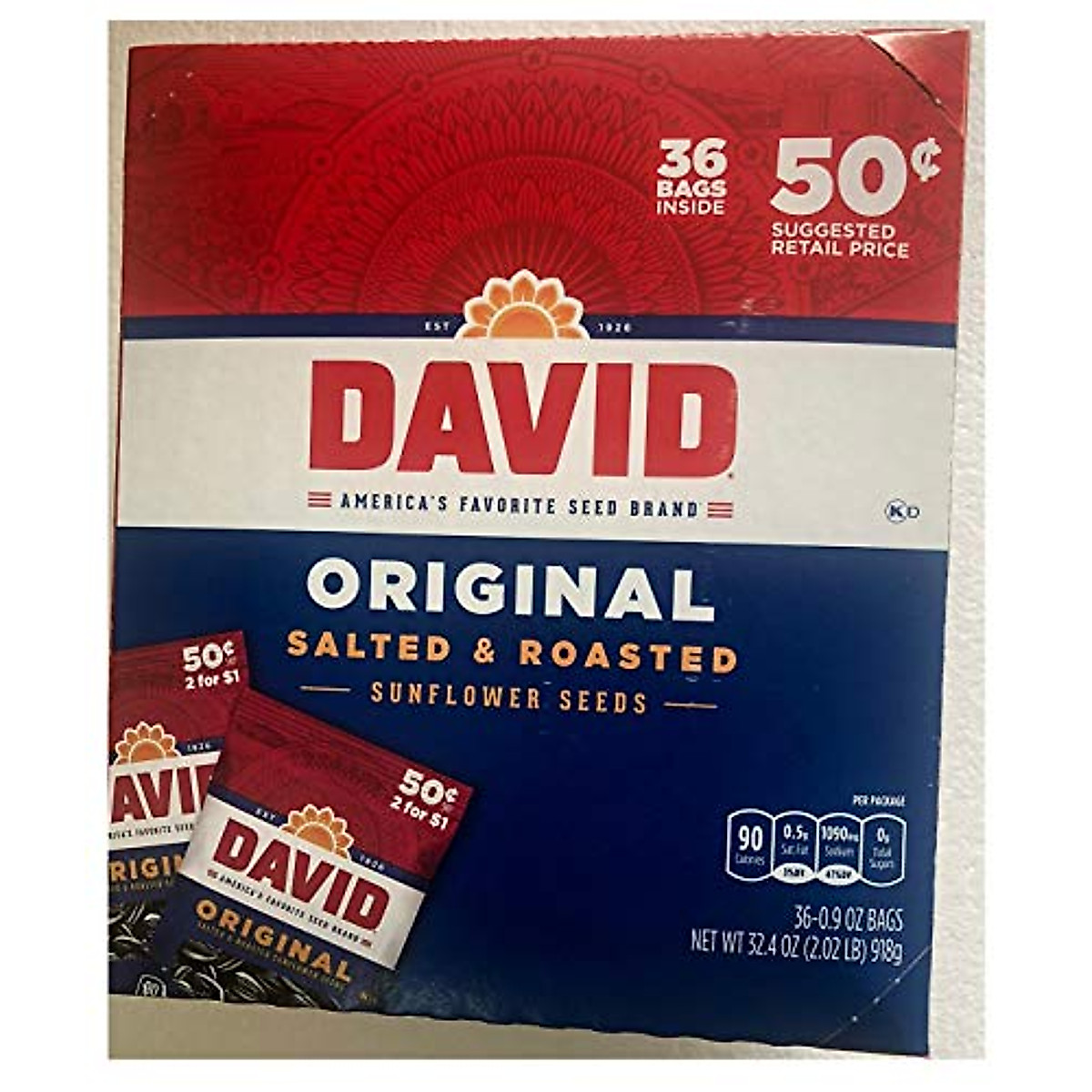 David Seed SunFlower Seeds, Original, 36 Count (Pack of 1)