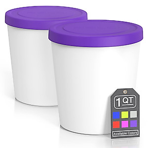 BALCI - Premium Ice Cream Containers (2 Pack - 1 Quart Each) Perfect Freezer Storage Tubs with Lids for Ice Cream, Sorbet and Gelato! - Purple