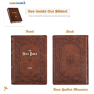 KJV Study Bible, Large Print Faux Leather - Thumb Index, King James Version Holy Bible, Art Nouveau Framed Saddle Tan