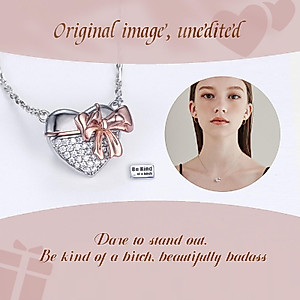 Bolelis 925 Sterling Silver Be Kind of a B Necklace - Heart Sunflower Locket Pendant with Hidden Message, Sorority Sister Jewelry for Confident Women and Couples (Rose Heart)