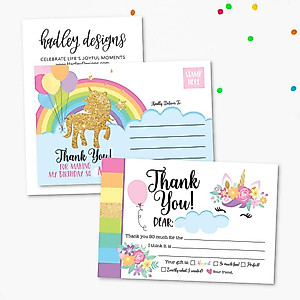 25 Unicorn Neon Rainbow Fill In The Blank Thank You Cards, Magic Star Faux Glitter Themed Bday Party Notes, Slumber Party Girls Adult or Children Birthday, Sparkling Supplies Cloud Sparkle Glow