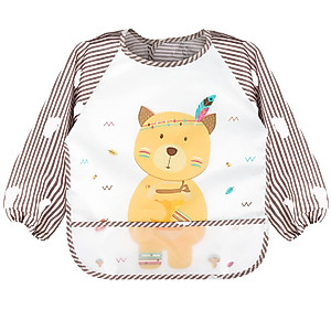 Accmor 5 Pack Long Sleeve Baby Bibs, Waterproof Sleeved Bibs for Eating Feeding, Toddler Baby Girls Boys Smock Bibs for 6-36 Months