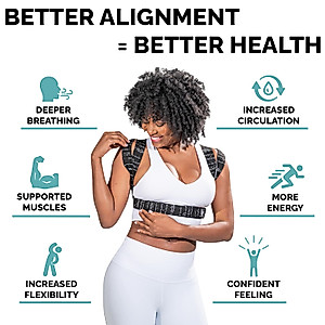 BackEmbrace Posture Corrector for Women and Men - Made in USA - Slim and Adjustable Shoulder Brace - Back Brace for Back Pain Relief - Black Drizzle M/L