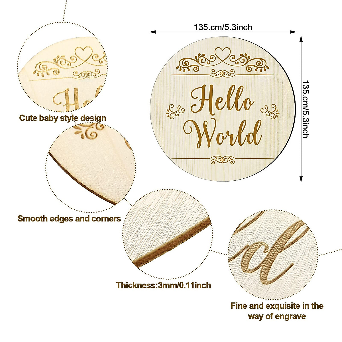 Baby Monthly Milestone Numbers and Words Circles Wooden Signs Baby Photo Props Newborn Birth Announcement Card with a Canvas Drawstring Bag for Pregnancy and Baby