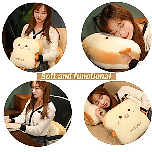 Goylmc Toast Bread Plush Pillow, Bread Stuffed Pillow,Food Plush Pillow with Hand Pocket Great Gift Choice for Kids Adults (15.7 * 13.7 in,Angry)