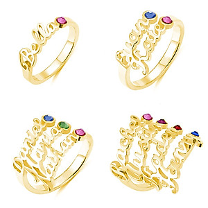 RMREWY Sterling Silver Personalized Name Ring Custom Engraved Name Ring with Simulated Birthstone Wedding Family Mother Day Birthday Aniversary Gifts For Women, Size 5-12