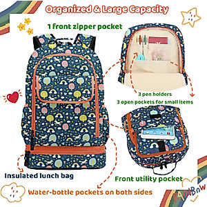 Leaper Water-resistant Cute Rainbow Laptop Backpack Double Deck Lunch Bag Satchel Dark Blue