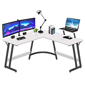 Lufeiya L Shaped Desk White Corner Computer Desks for Small Space Home Office Student Study Bedroom PC Work,51 Inch Modern L-Shaped Writing Table with Monitor Stand