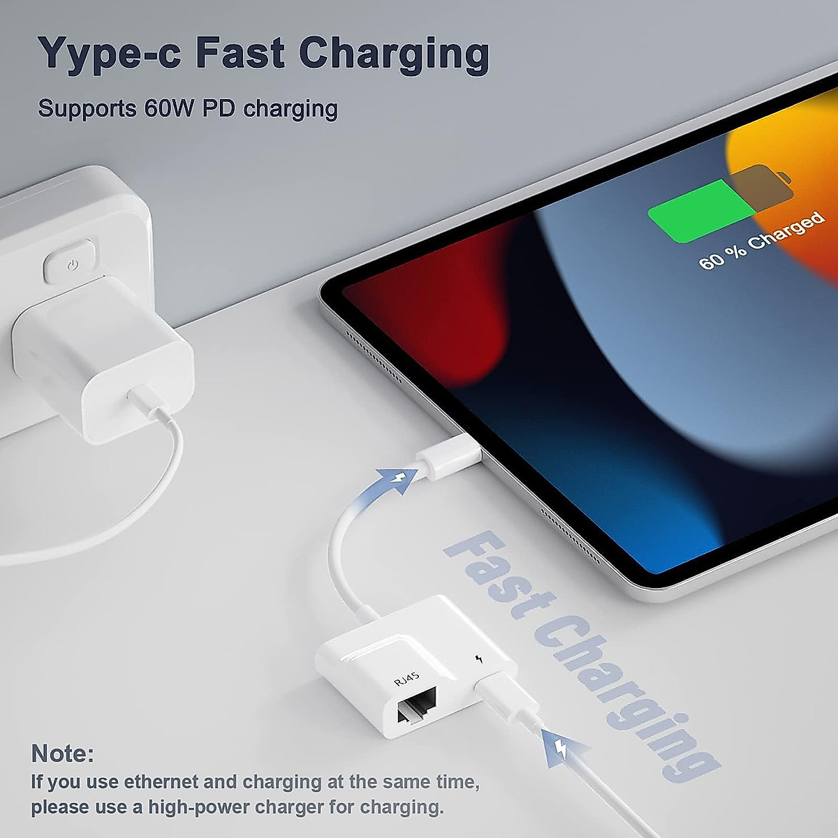 USB C to Ethernet Adapter, UWECAN 2 in 1 USB C to RJ45 Adapter with 60W PD Type-C Charge Port Supports 10/100Mbps Ethernet Network, Compatible for iPhone 15/16/Android/i-Pad Pro/Mac/Galaxy