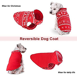 Filhome Christmas Dog Winter Coats Pet Sweater Reversible Dog Jacket Reflective Dog Vest Clothes Cold Weather Christmas Costume Dog Clothes for Small to Medium Sized Dogs and Cats（L）