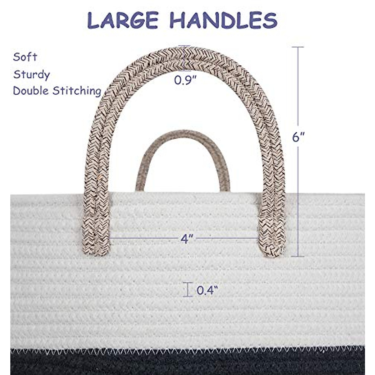 Extra Large Woven Cotton Rope Basket 21.7"X13.8" | XXXL Storage Basket Kid&Baby Clothes Hamper Laundry Bin Nursery with Handles for Toys,Towels,Pillows-Decor Blanket Basket Living Room