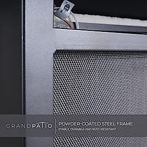 Grand Patio 29 Inch Propane fire Pit,Outdoor fire Pit All-Weather Wood Grain Square Stainless Steel smokeless firepit Table with Sling Base, Light Brown Tabletop/Square