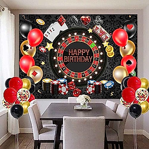 Sensfun Casino Birthday Backdrop Poker Las Vegas Birthday Party Background Roulette Chips Casino Night Theme Birthday Decorations Backdrops Cake Table Banner Photo Booth Props Vinyl 7x5ft