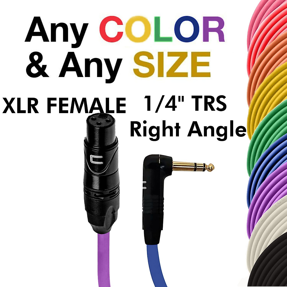Balanced XLR Cable Female to Right Angle 1/4" TRS - 20 Feet Black - Pro 3-Pin Microphone Connector for Powered Speakers, Audio Interface or Mixer for Live Performance & Recording
