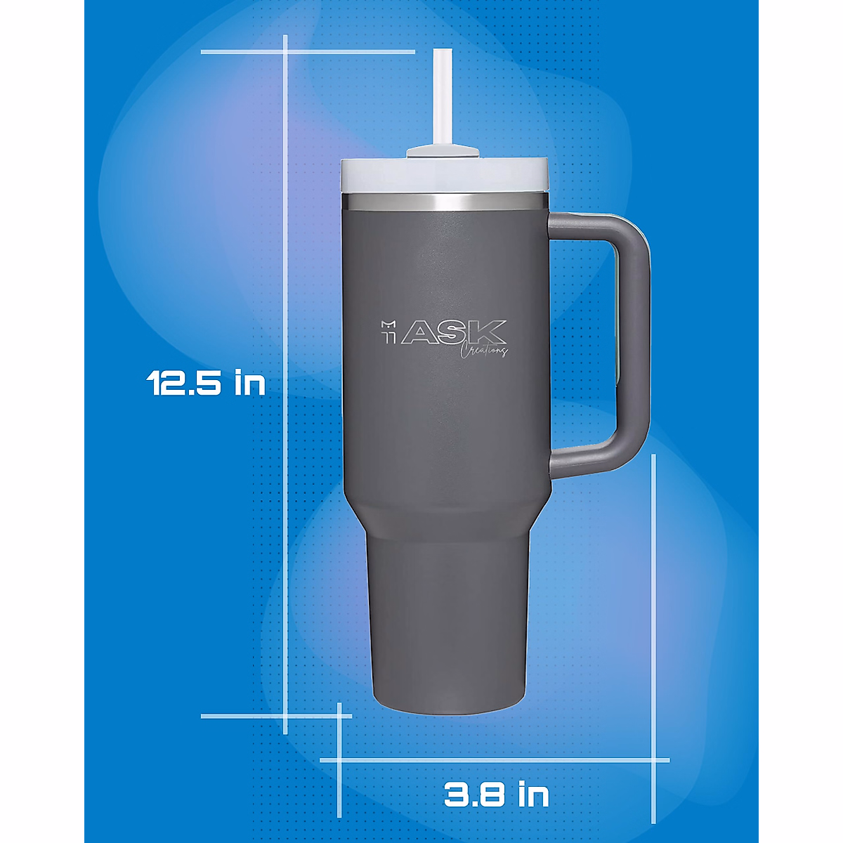 Ask HydroQuench 2.0 40oz /1183 ml Tumbler - Insulated Stainless Steel Travel Mug with reusable Straw, and Silicone Boot. (Charcoal)