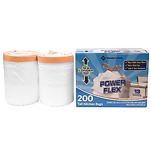 Member's Mark Power Flex Tall Kitchen Drawstring Bags, 200 Count