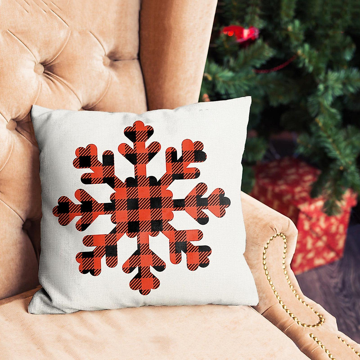 Scceatti Christmas Throw Pillow Covers 18x18 in Square Farmhouse Pillow Cover with Zipper Plaid Textured Striped Aesthetic Xmas Style Pillow Case Protector for Couch Bed Living Room Decor Gifts Deals