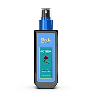 Blue Nectar Uplifting Body Mist with Himalyan Rose and Cardamom for long lasting freshness and aromatic body odor (3.4 Fl oz)