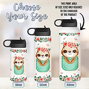 wowcugi Personalized Sloth Water Bottle Stainless Steel Sport Bottles Insulated 12oz 18oz 32oz Travel Cups Gifts for Lazy Sloths Lovers Birthday Christmas Back To School Presents Idea