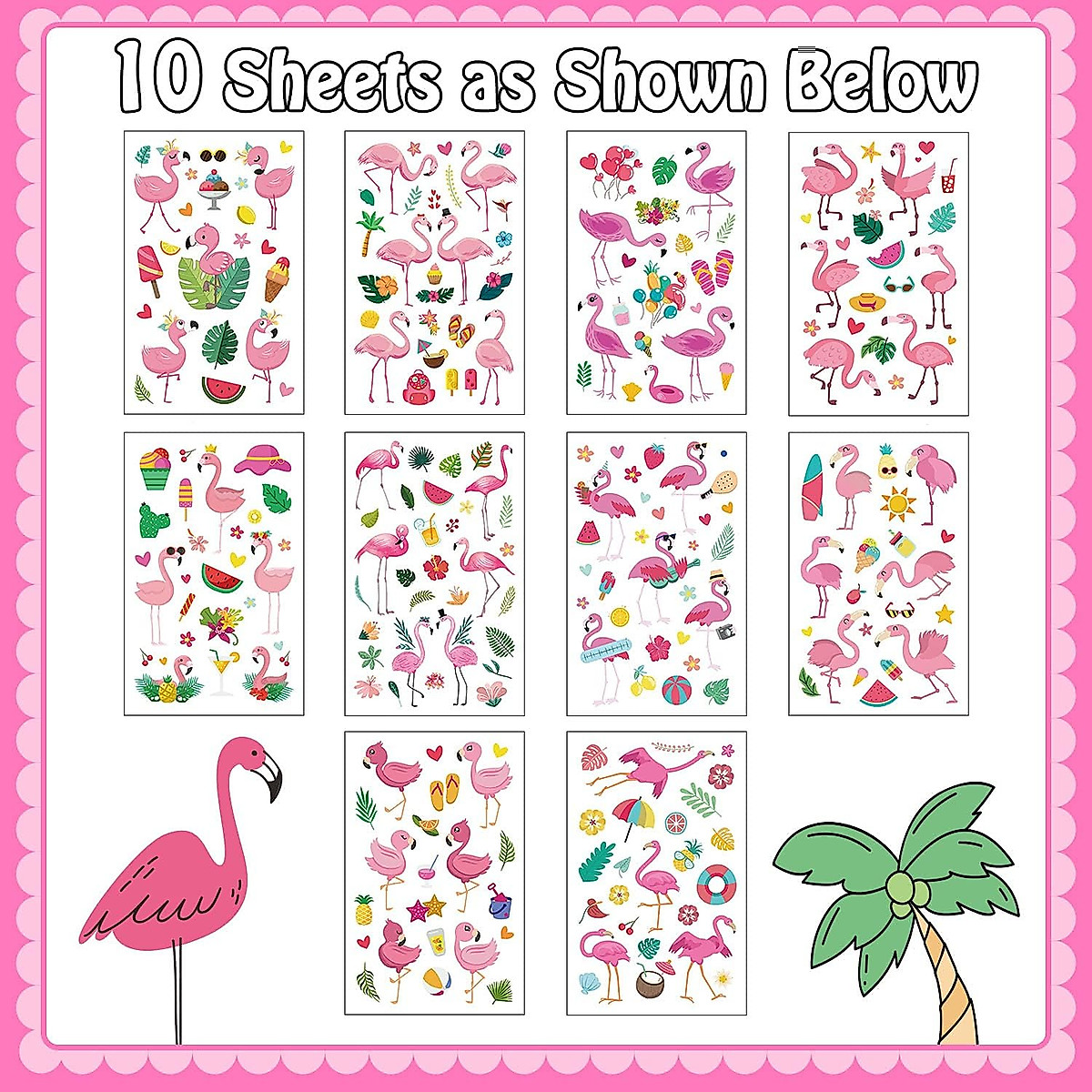 Cerlaza 235 Styles Hawaiian Luau Flamingo Temporary Tattoos for Kids Girls, Tropical Summer Fake Tattoo Stickers Aloha Beach Pool Party Supplies Favors Decorations (10 Sheets)