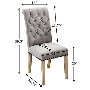 Restworld Fabric Dining Chairs Set of 2,Tufted Upholstered High Back Nailed Trim with Untique Oak Wood Legs for Kitchen Restaurant Room
