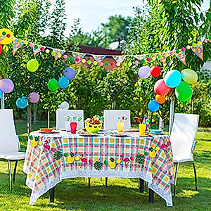 Kerien 3 Pieces Hawaii Summer Hanging Pompom Ball Garland Tropical Flamingo Pineapple Party Banner Set Aloha Banner Flamingo Flower Garland Banner for Hawaiian