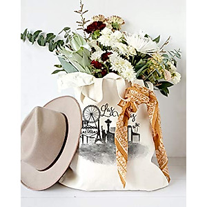 The Cotton & Canvas Co. Los Angeles Cityscape, Souvenir, Beach, Shopping and Travel Reusable Shoulder Tote and Handbag